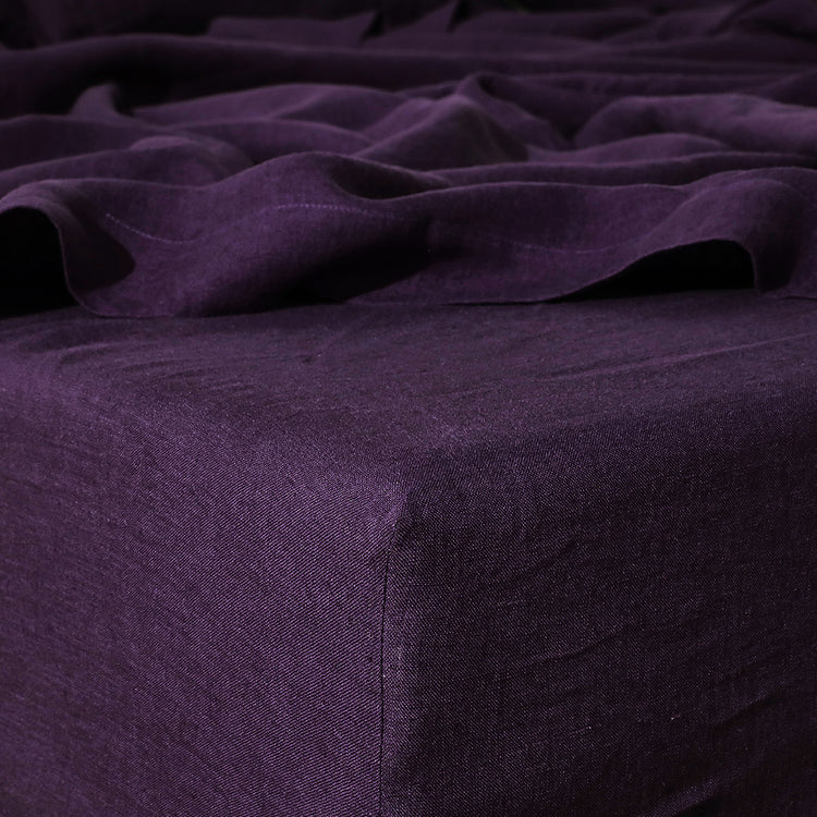 Deep Purple Linen Fitted Sheet - 100% French Flax Linen – Bistara Linen Co.