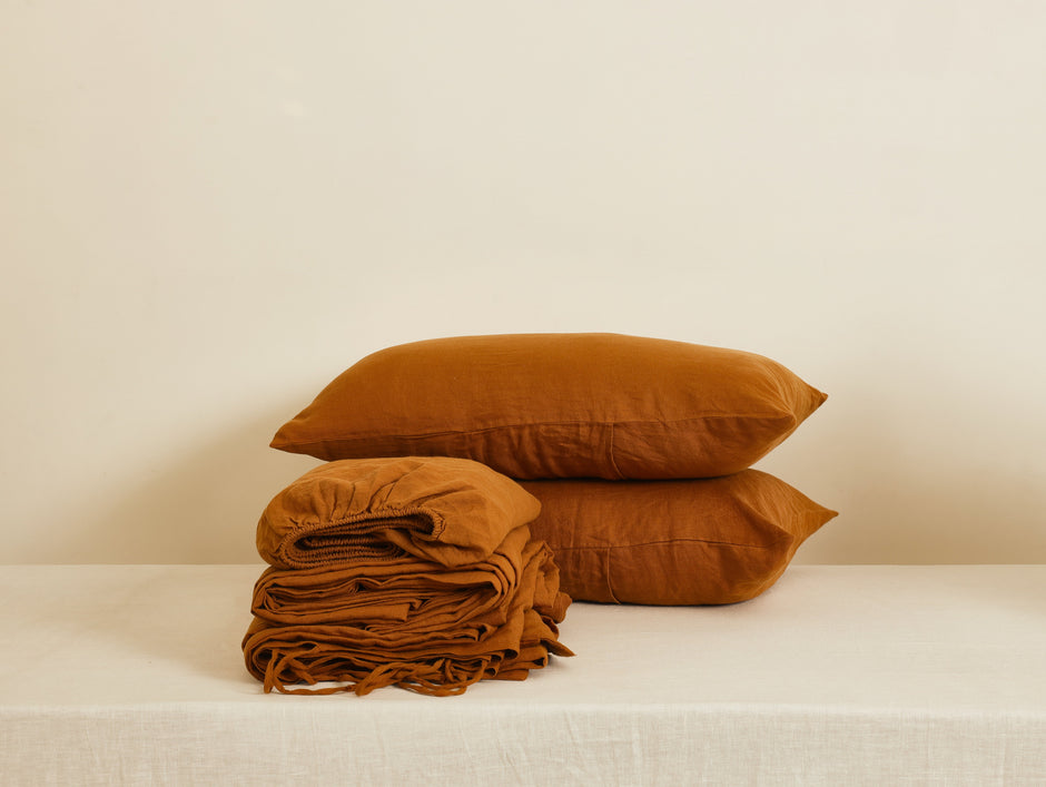 French Flax Linen Bed Sheet & Pillow Sets, Buy Online Bedding Combo ...